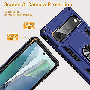 Muntinfe for Google Pixel 7 Case with Tempered Glass Screen Protector [2 Pack], Military-Grade Armor Shockproof Protective Phone Case Cover with Ring Magnetic Kickstand for Pixel 7, Blue