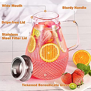 Glass Pitcher, veecom 80oz Glass Pitcher with Lid and Spout, Large Glass Water Pitcher for Juice, Lemonade and Hot&Cold Beverage, Iced Tea Pitcher for Fridge, Heat Resistant Glass Carafe with Brush