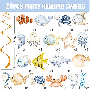 Ocean Animals Hanging Swirls 20Pcs Under The Sea Party Hanging Decorations Marine Animals Party Swirls Ceiling Ocean Party Decorations Streamers for Ocean Sea Theme Baby Shower Supplies
