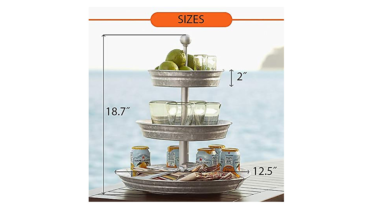 BELMAKS 3-Tier Farmhouse Metal Serving Tray for Home & Parties