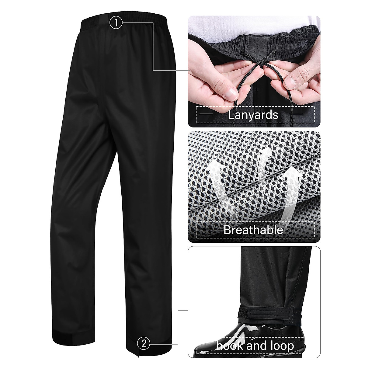 iCreek Rain Suit Waterproof Jacket and Trouser Suit Raincoat for Men and Women Outdoor All-Sport Breathable Anti-storm (XL-USA, Black)