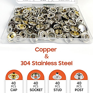 HAPDEN 160 pcs snap Buttons,snap Fasteners kit 15mm Stainless Steel Snaps Marine Grade Boat Canvas Snaps,3/8" Socket Metal Snaps for Clothing Leather Boat Cover Fabric (Regular)