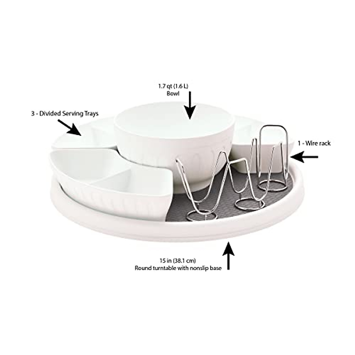 Chicago Metallic Taco Party Multi-Use Rotating Entertaining Set, 6-Piece, White