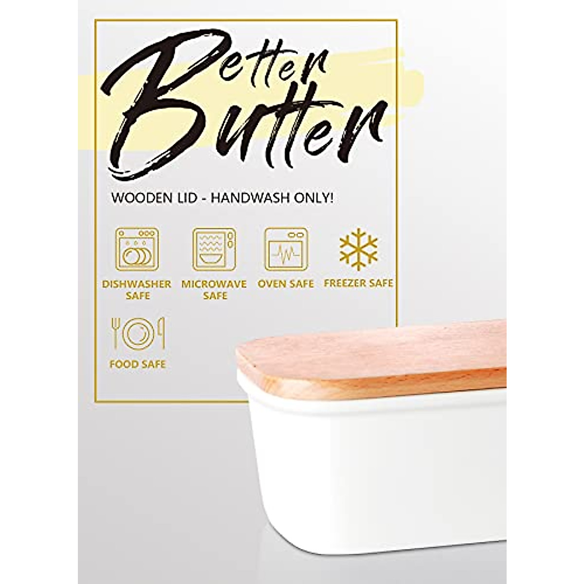 Airtight Better Dish with Lid for Countertop, Large Butter Dish with Cover, Porcelain Butter Keeper for East West Coast Butter and 8oz Butter, White - Better Butter