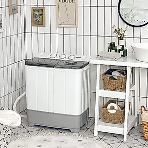 Mayjooy Portable Washing Machine, 22Lbs Capacity Washer and Dryer Combo w/3 Control Knobs & Built-in Drain Pump, Semi-Automatic Compact Laundry Washer w/Twin Tub for RV/Dorm/Apt (Grey)