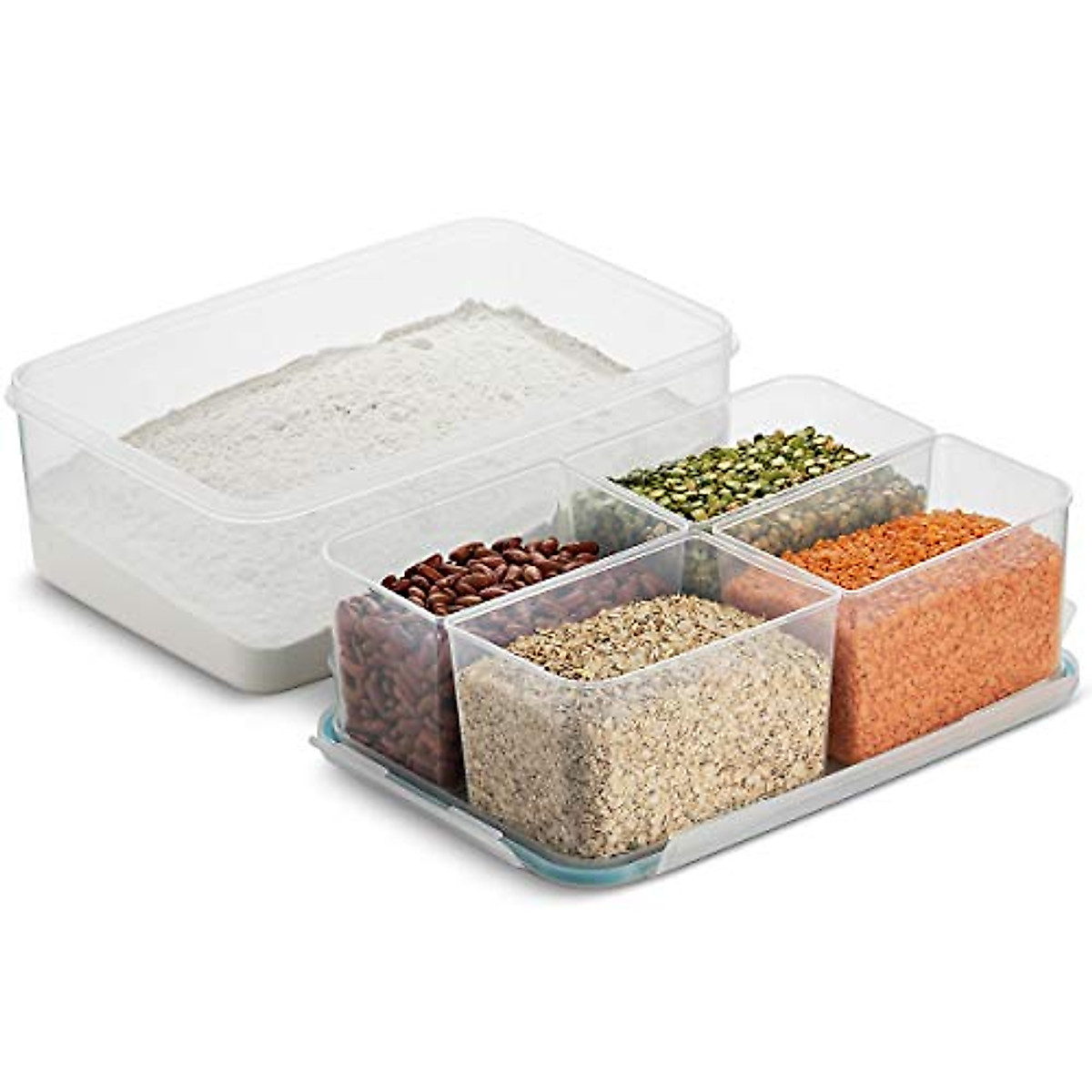 Komax Biokips Large Food Storage Container w/4 Nestable Compartments – Food Containers for Grains, Beans, Sugar, & Rice Storage – Airtight Rice Container – BPA-Free Food Storage Containers (175 oz)