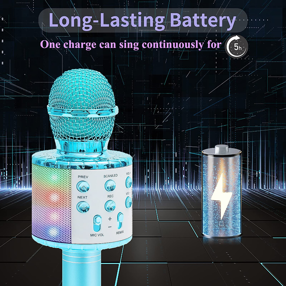 Alversun Karaoke Microphone for Kids Bluetooth Karaoke Kids Microphone Wireless Portable Handheld Singing Karaoke Machine Speaker 5 6 7 8 9 Years Old Toys Gift for Girls Boy (1 Pack, Blue)