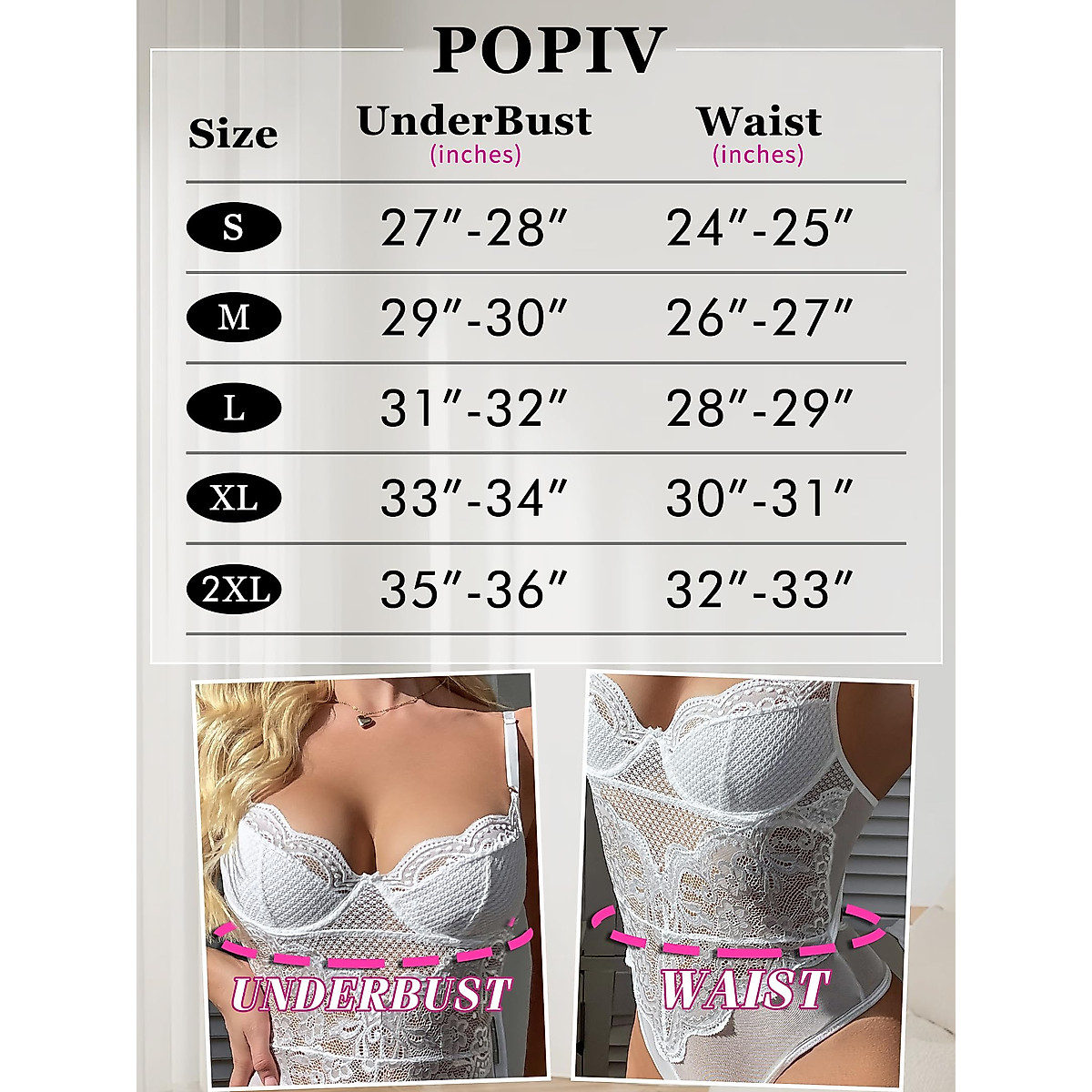 popiv Women Lace Corset Bodysuit Sexy Going Out Tops One Piece Mesh Teddy Lingerie Snap Crotch