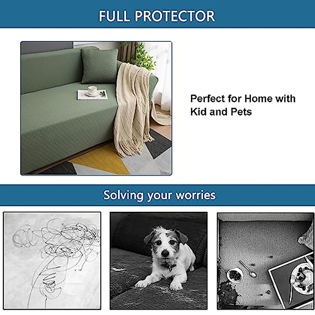 GUYIRT Solid Color Sofa Cover for 3 Cushion Couch, Easy Fit Sofa Cover, Stretch Universal Couch Cover for Sofa with Armrest-Blue-4 Seater(235-300cm)