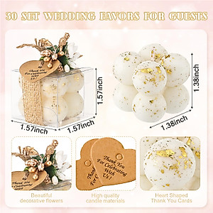 MTLEE 30 Sets Small Wedding Favors Candles for Guests 1.4 x 1.6 Inches Bulk Bubble Candles Gifts Bridal Shower Favors Candles with Thank You Cards Ribbons Dried Flowers Gifts (Gold Foil)