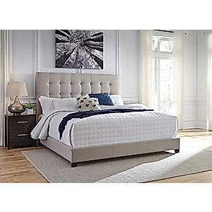 Signature Design by Ashley Dolante Modern Farmhouse Button-Tufted Upholstered Platform Bed, King, Beige