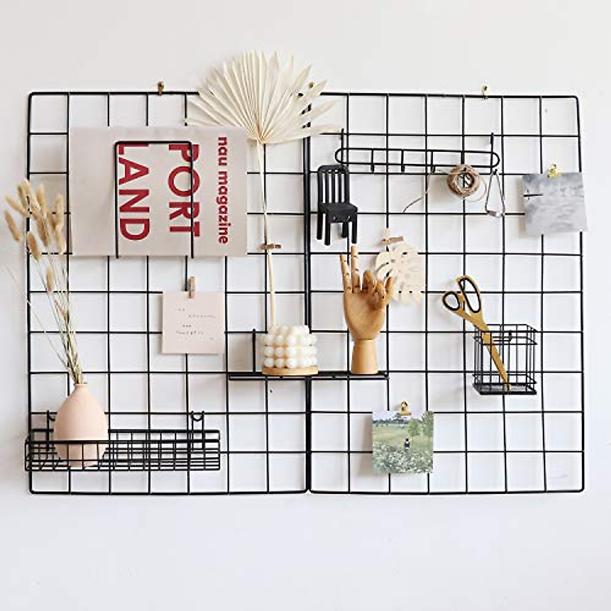 JOVONE Wall Grid Panel Basket,Display shelf,Pen Holder,Hooks Rack,Bookshelf,Wall Organizer For Home supplies,Set of 5 (Black)