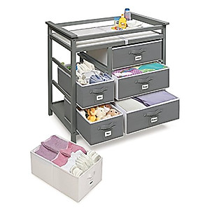 Badger Basket Modern Baby Changing Table with 6 Storage Drawers and Pad - Gray