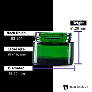 The Bottle Depot - 24 Pack - 2 oz Glass Jars with Black Lids - Green - 53-400 Neck Finish - UV Rays Protection