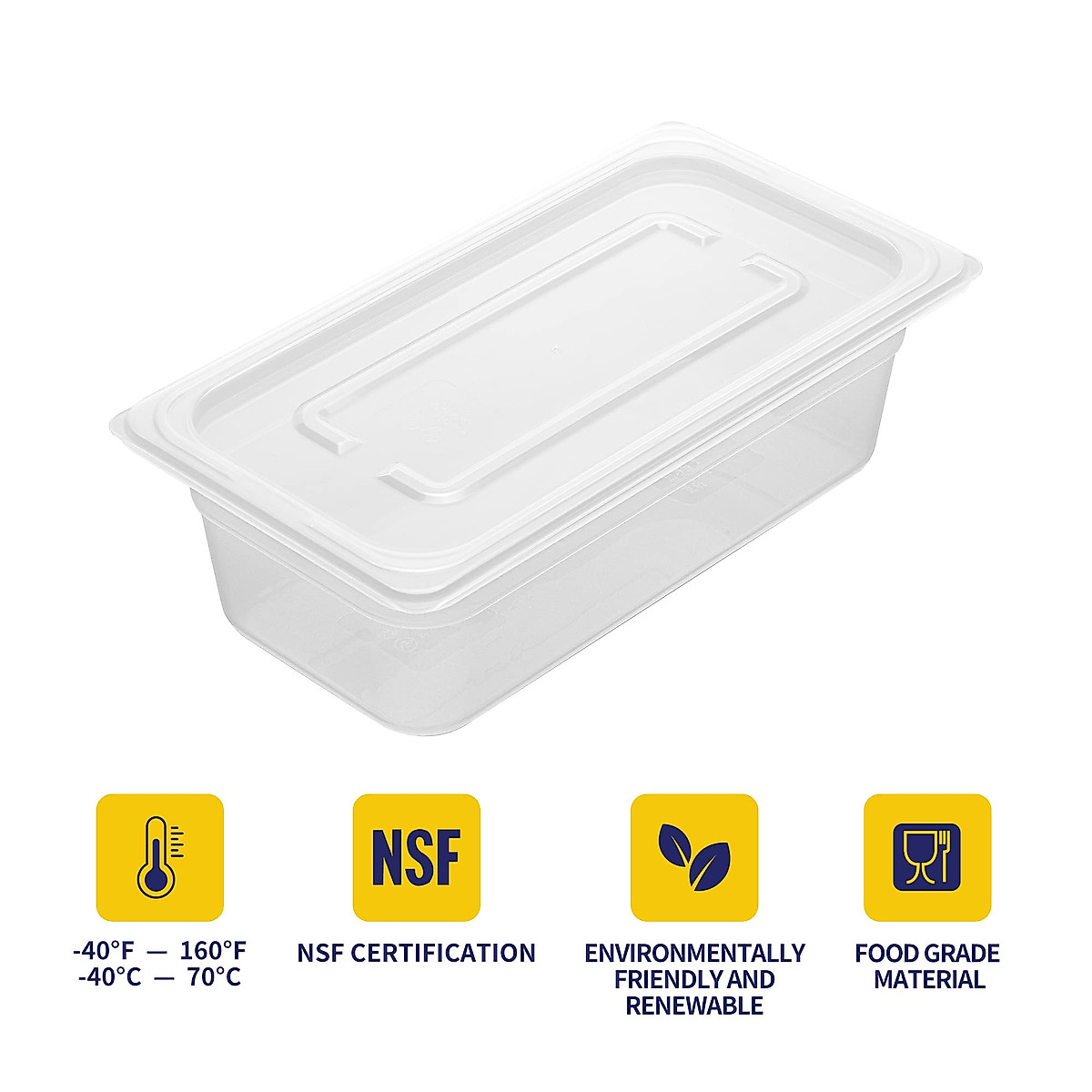 BIEAMA 6 Pack Plastic Food Pans with Lids, 1/3 Size 6'' Deep, Translucent,Commercial