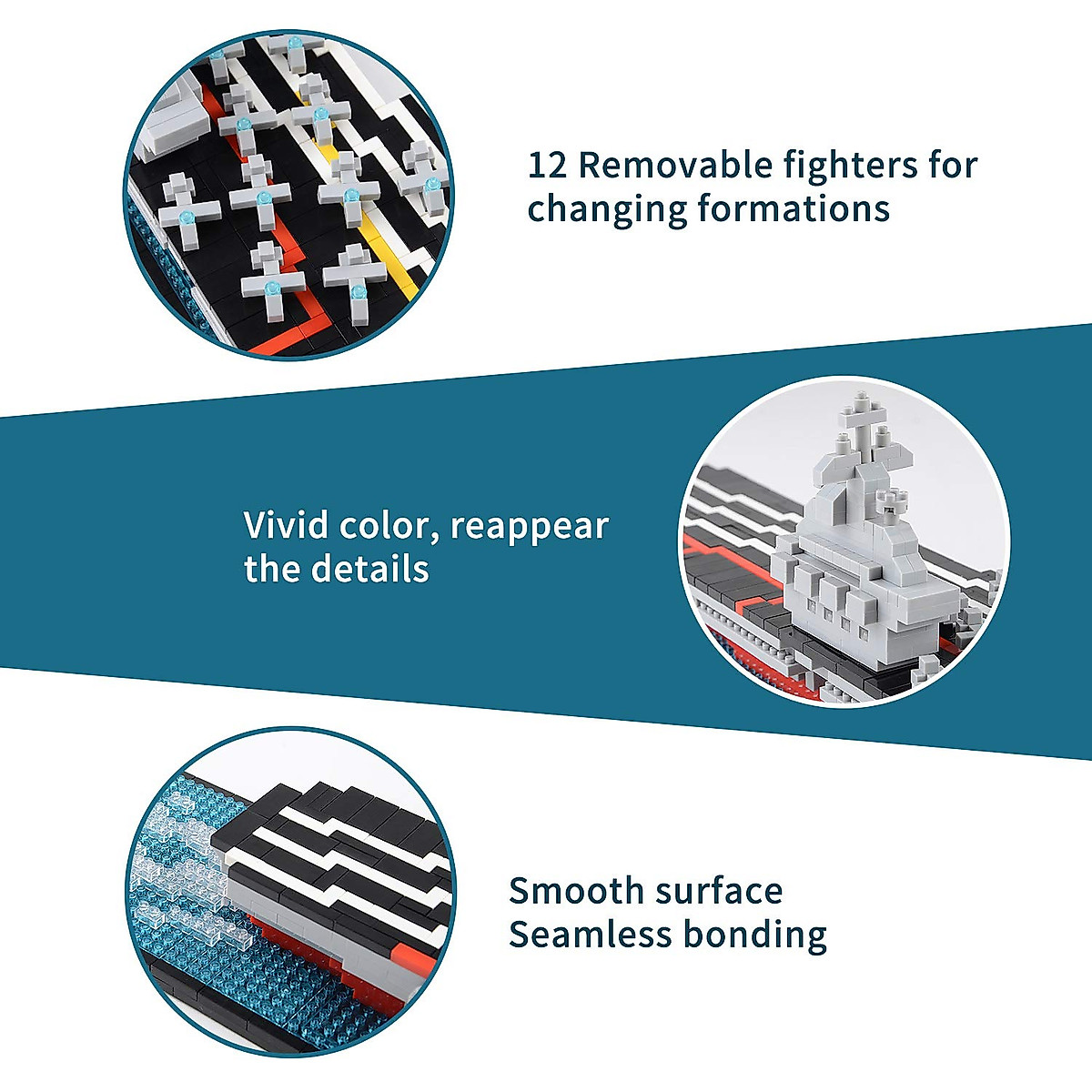 Geniteen Building Blocks Set Aircraft Carrier Model Micro Mini Blocks 1300 Pieces Building Bricks