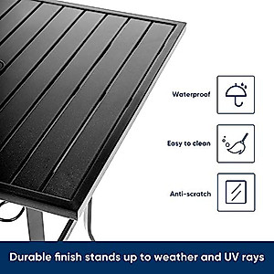 SOLAURA Outdoor Patio Bar Height Table Patio Slat Table Top/Metal Frame, Umbrella Hole for Lawns, Poolside, Deck, Garden