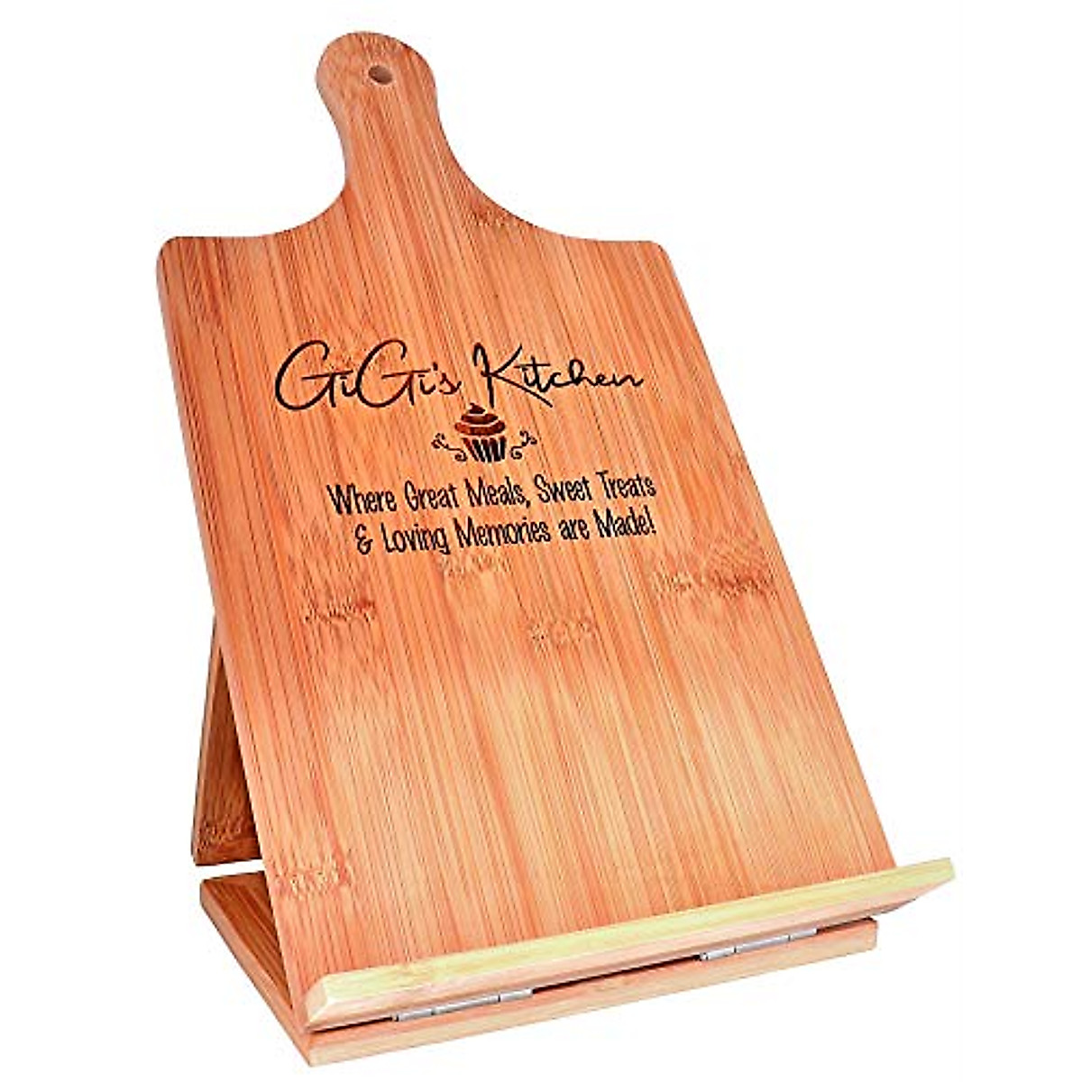 Gigi Gift Cookbook Stand Recipe Holder - Custom Engraved Bamboo Cutting Board Foldable Chef Easel Metal Hinge Kickstand iPad Tablet Compatible Christmas Birthday Mother Day Kitchen Decor (7.25x13.5)