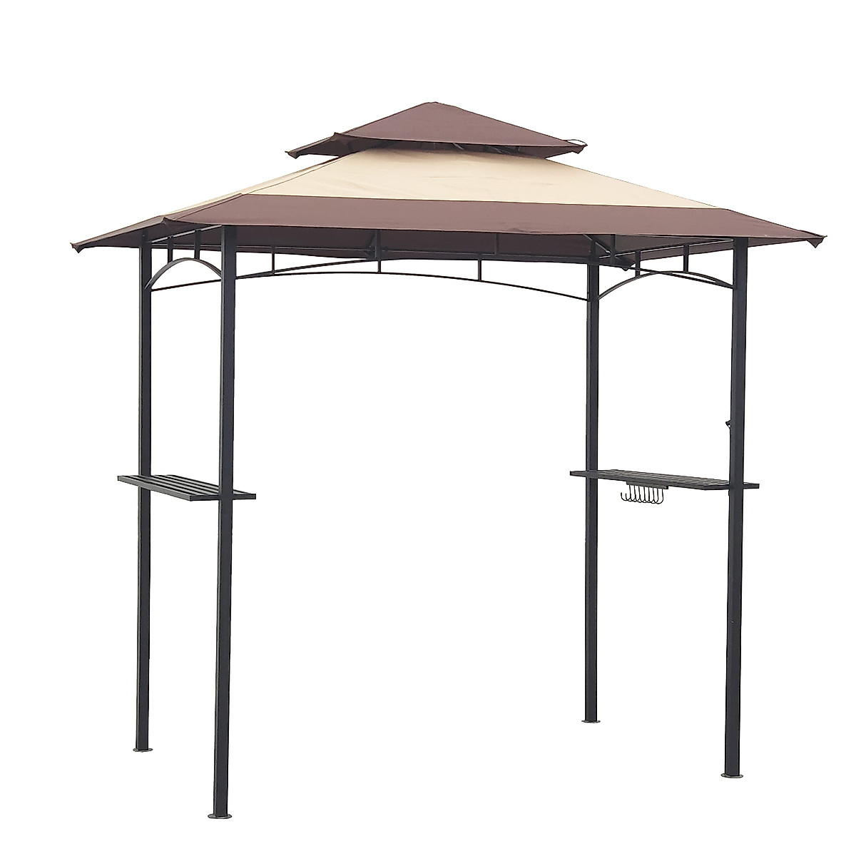 8'x 5' Grill Gazebo, Pop up Outdoor Gazebo, with 2 Storage Shelf and Hook Up, Double Tiered Grill Canopy Barbecue Gazebo, Waterproof Grill Canopy Shelter for Patio Backyard Sun Shade BBQ Canopy
