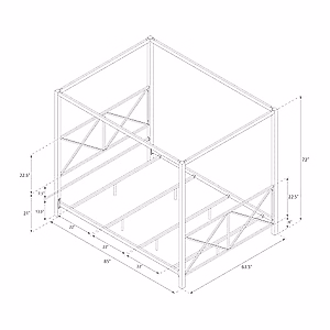 DHP Rosedale Metal Canopy Bed Frame with Four Poster Design and Geometric Accented Headboard and Footboard, Underbed Storage Space, Queen, Gold