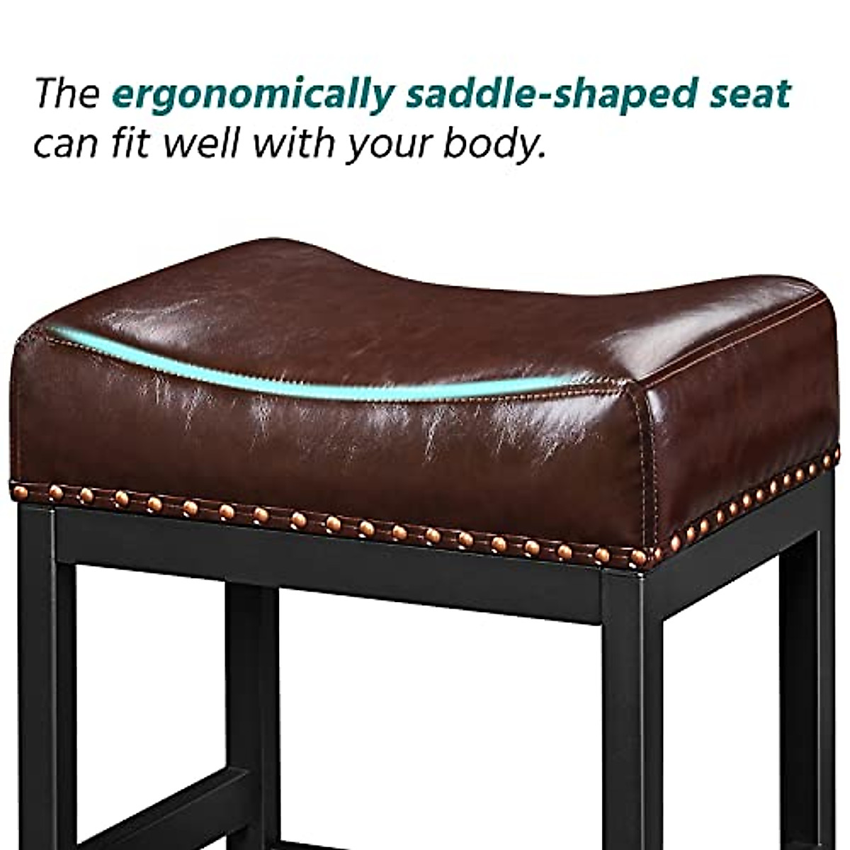 Yaheetech 26" Bar Stools Set of 4 Counter Height Bar Stools Leather Saddle Stool Kitchen Stools for Island Modern Backless Faux Leather Counter Stool, Dark Brown