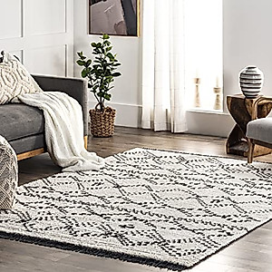 nuLOOM Jaycee Abstract Soft Shaggy Textured Fringe Area Rug, 7' 10" x 10', Beige