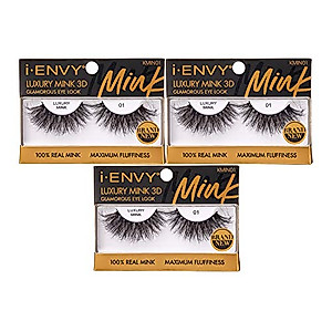 i-ENVY Luxury Mink Collection False Eyelashes 100% Real Mink Glamorous Eye Look Lashes Maximum Fluffiness 3D Multi-Curl Angle (3 Pack)