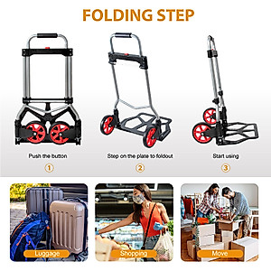 LEADALLWAY 240lbs Capacity Dolly Cart with Rope,Steel Portable Cart Telescoping Handle and Two 6" Nylon+Rubber Wheels