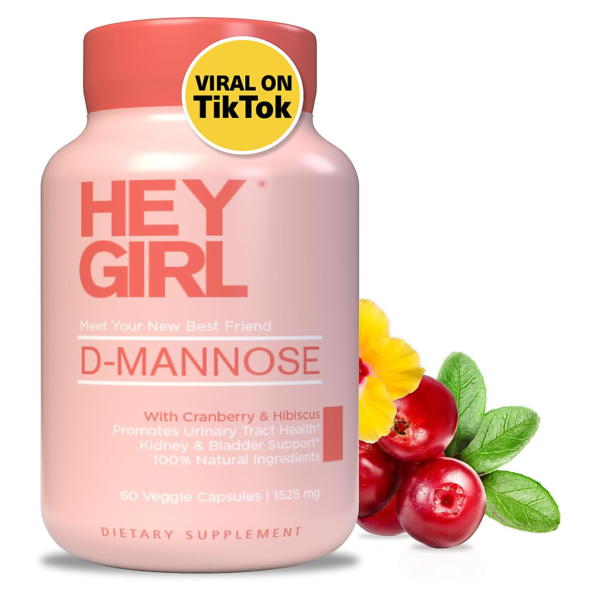 D Mannose Capsules - Fast-Acting UTI Supplement - Cleanse & Flush Impurities - with Natural D-Mannose Powder, Cranberry, Hibiscus & Dandelion - Alternative to Cranberry for Women, 60 Capsules