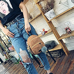 sikiwind Girl Mini Backpack Women Ball Winter Velvet Shoulder Bag(Khaki)