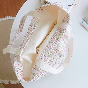 Kehpish Cotton Canvas Tote Bag Reusable Soft Grocery Cloth Bag Floral Shoulder Bag for Beach Travel Shopping