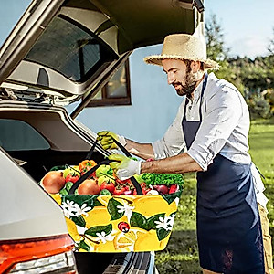 RATGDN Reusable Grocery Bags Yellow Lemons Ladybug Foldable Washable Large Storage Bins Basket Shopping Tote Bag