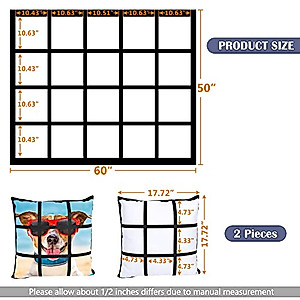 60"x50" Sublimation Blanks Throw Blanket with 20 Photo Panel Heat Press Custom Personalised Printable Panels Baby Printed Blanket Flannel Fleece 2 PCS Pillow Cover Throws Bed Sofa Couch Home Bedroom
