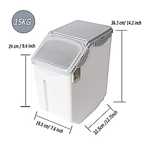 Grain Rice Storage Bin Food Containers Set Leak Proof Locking Lid, Large Storage Boxes Plastic Cereal Pet Food 15kg(18L), Grey,2packs
