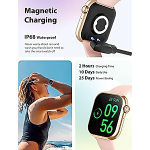 Zombazi 1.91'' Smart Watch for Women Men, Answer/Make Call, 50+ Sports Modes, Fitness Tracker with SpO2/Heart Rate/Sleep Monitor, Voice Assistant, Music and More, Smartwatch iPhone iOS Android (Pink)