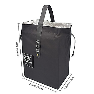 ZIIYAN Reusable Lunch Bag Insulated Handbag Tote bag with Handle and Drawstring Closure for Women Work Picnic or Travel (Black)