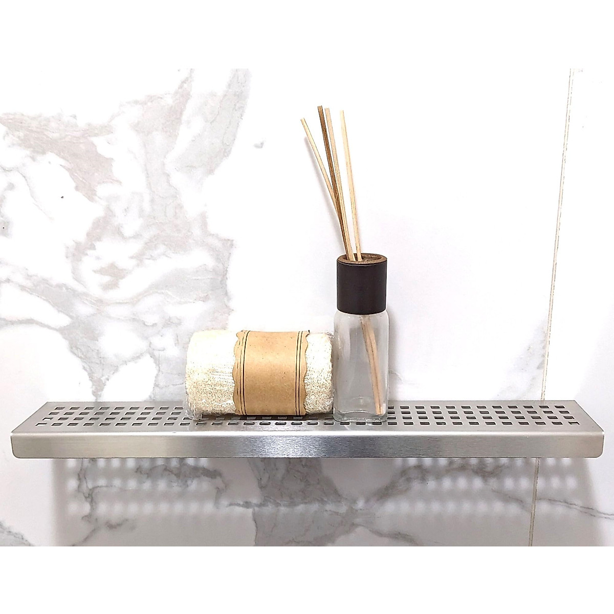 SereneDrains Stainless Steel Brushed Nickel Shower Shelf for Inside Shower Drill in Wall Mount Small Bathroom Shelf Decor Organizer Rack Caddy Floating (Brushed Stainless Steel, 24 Inch)