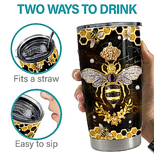 SANDJEST Bee Tumbler 20oz Stainless Steel Insulated Tumblers Coffee Travel Mug Cup Jewelry Drawings Style Bee Gifts for Women Girls Teen Gift for Birthday Christmas