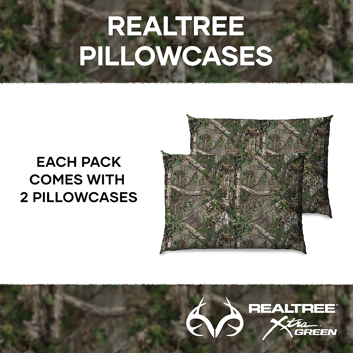 Northwest Pillowcase Set 2-Pack, 20" x 30", Realtree Xtra Green Camo 2 Count