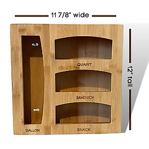 Ziplock Bag Organizer - Bamboo Sandwich/Storage Bag Organizer Kitchen Drawer or Wall, Food Storage Bag Organizer, Fits Four (4) Bag Sizes, Universally Compatible