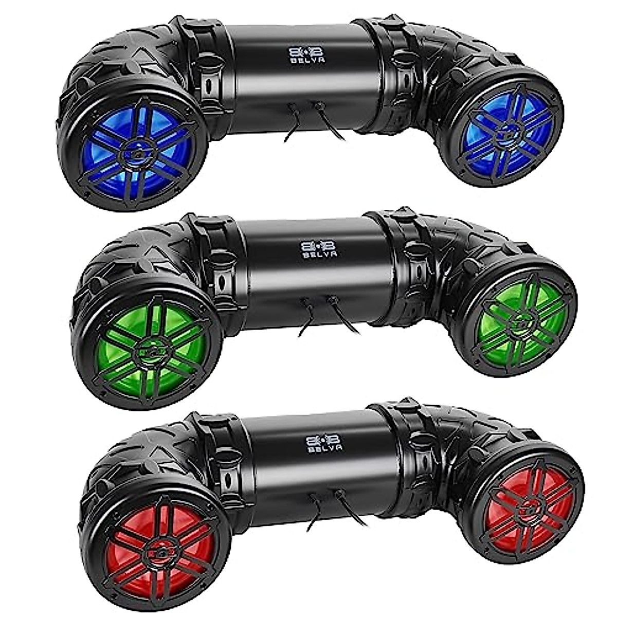 BELVA BPS6RGB UTV/ATV Weatherproof Sound System Dual 6.5” Speakers with 1” Tweeters, Built-in Amplifier, Bluetooth, Aux-in, Multi Color Illumination, Wireless Remote, Easy Installation