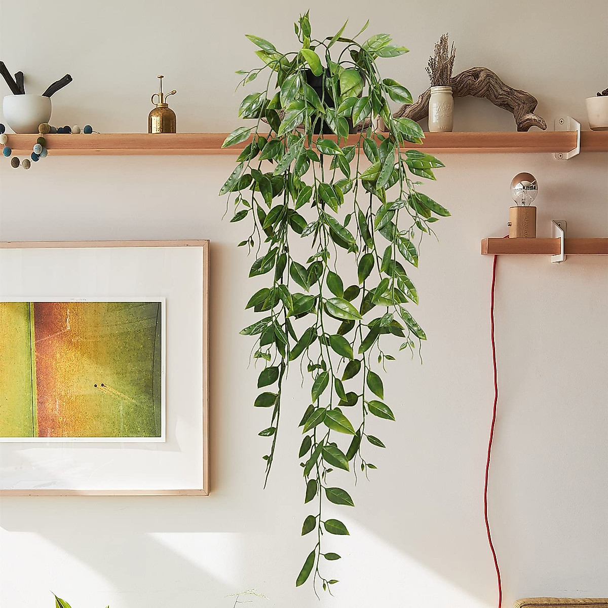 Mizii Artificial Hanging Plants,2 Pack 2ft Pea Pods Vine Fake Leaves Green Chain for Indoor Outdoor Wall Shelf Home Room Balcony Garden Wedding Decor