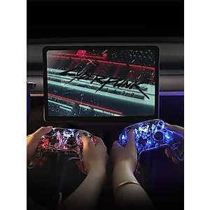 TPARTS Wireless Game Controller for Tesla Model 3/Y/S/X, Multi-Device Crystal Clear Controller with 7-Colors LED Mode Special Programmed and Design For Tesla/Switch/STEAM Deck/PC(1 pc)