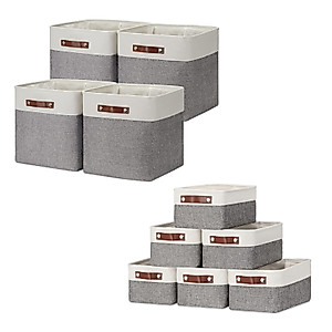 DULLEMELO Collapsible Bundle Baskets 4 Cube Baskets 13"x13"x13" + 6 Small Baskets 11.8"x7.9"x5.1"（White&Grey