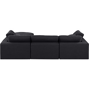 Meridian Furniture 187Black-Sec4A Comfy Collection Modern | Contemporary Upholstered Modular Sectional, Black Linen Textured Fabric Upholstery, Down Feather Cusions, 119" W x 79" D x 34.5" H, Black