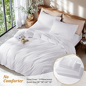 LBRO2M Duvet Cover, Soft Microfiber Duvet Cover Set, Breathable & Durable Comforter Cover, 3pcs Beding Set (HXBT-White-29)