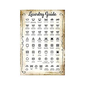 NC Rustic Laundry Guide to Procedure The Laundry Symbols Guide Retro Vintage Tin Sign Country Home Decor for Laundry Room, Washroom symbols (yellow)