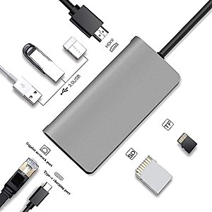 XUNMAIFHB Portable Docking Station,Type-C 8-in-1 Docking Station usb3.0 hub Computer HDMI Converter HDMI 4k, USB 3.0, SD/TF, Type-c, RJ45 Fast Transmission