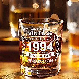 Old Fashioned Glasses-1994-Vintage 1994 Old Time Information 10.25oz Whiskey Rocks Glass -30th Birthday Aged to Perfection - 30 Years Old Gifts Bourbon Scotch Lowball Old Fashioned-1PCS