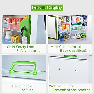 Glosen Medicine Cabinet Locking Medicine Cabinet Wall Mounted 15.62 x 6.5 x 15.43 Inch Portable Storage Container Big Capacity Green
